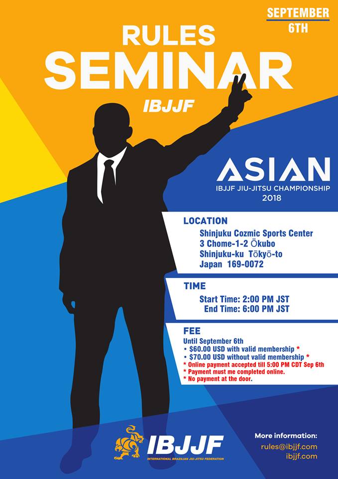 2018年9月6日 IBJJF Rules Seminar｜東京都・新宿コズミックスポーツセンター | 一般社団法人 日本ブラジリアン柔術連盟